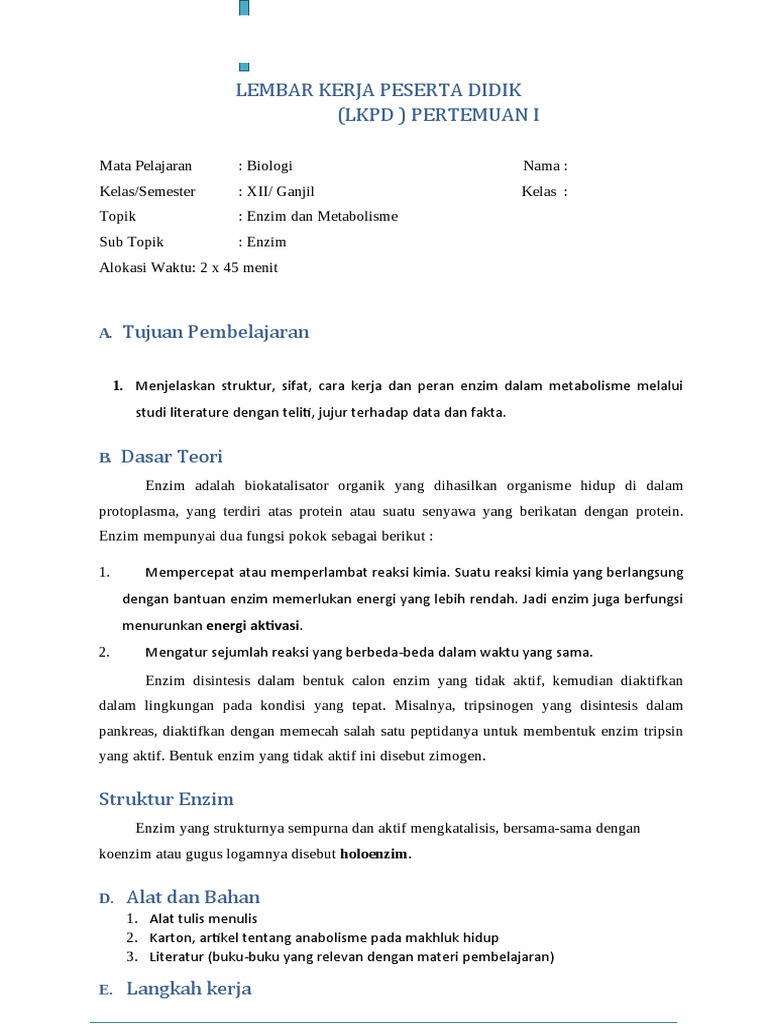 LKPD Enzim | PDF