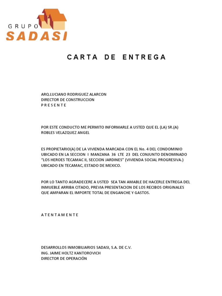 Carta de Entrega | PDF