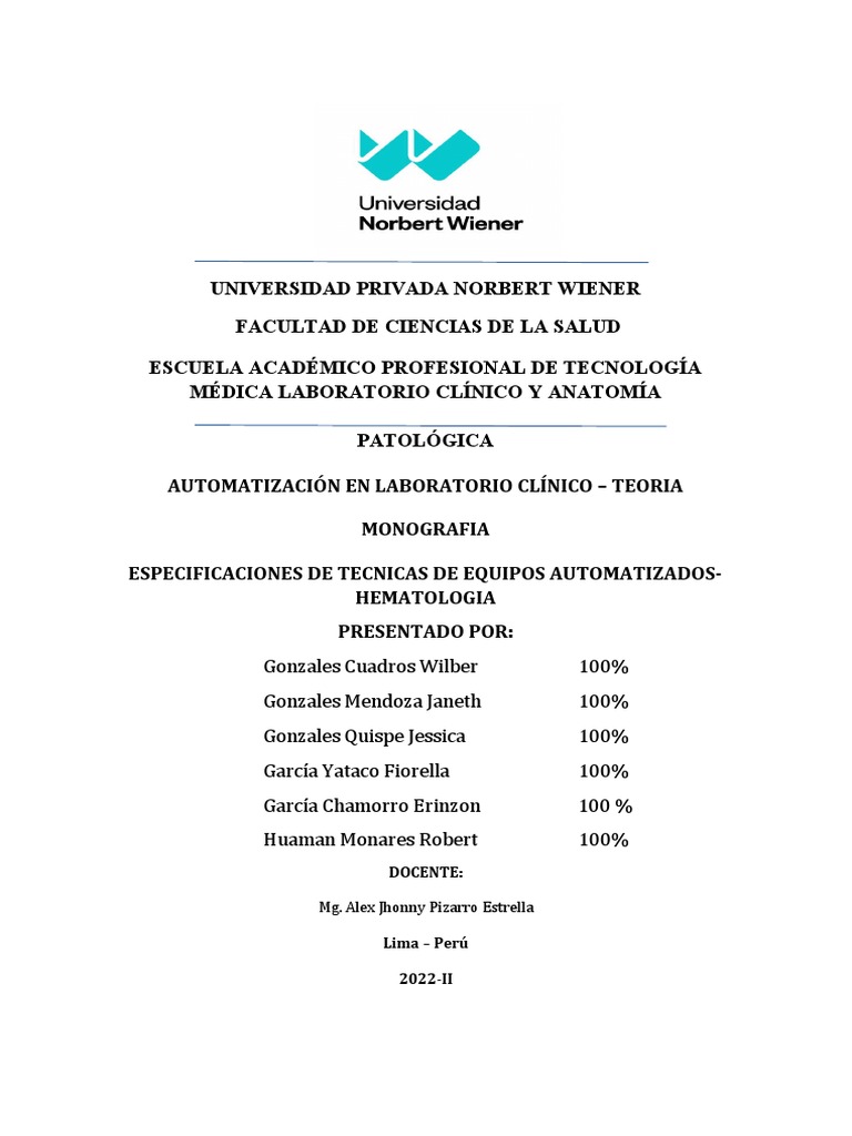 Monografia de Equipo Hematologico | PDF | Laboratorios | Sangre