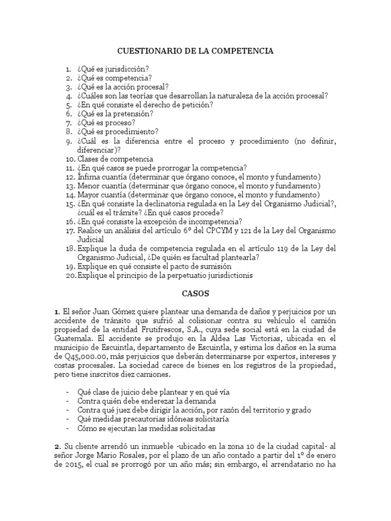 Cuestionario de La Competencia | PDF | Ley procesal | Justicia