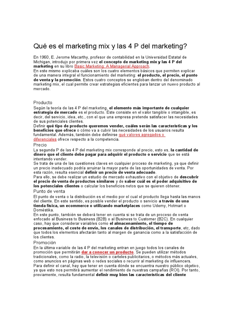 Marketing Mix Las 4Ps, 4Cs y 4es | PDF | Marketing | Producto (Negocio)