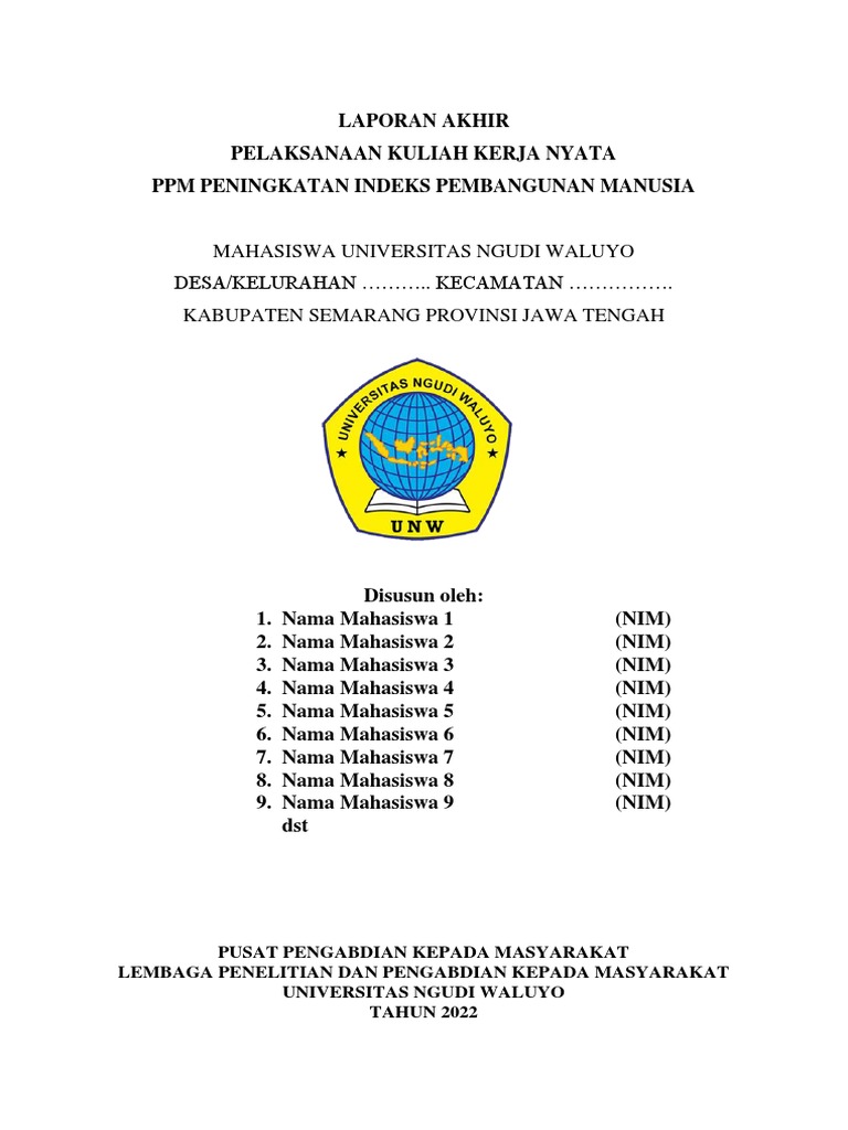 Cover Laporan Akhir KKN UNW 2022 (Luring) | PDF | Karier & Perkembangan | Sains & Matematika