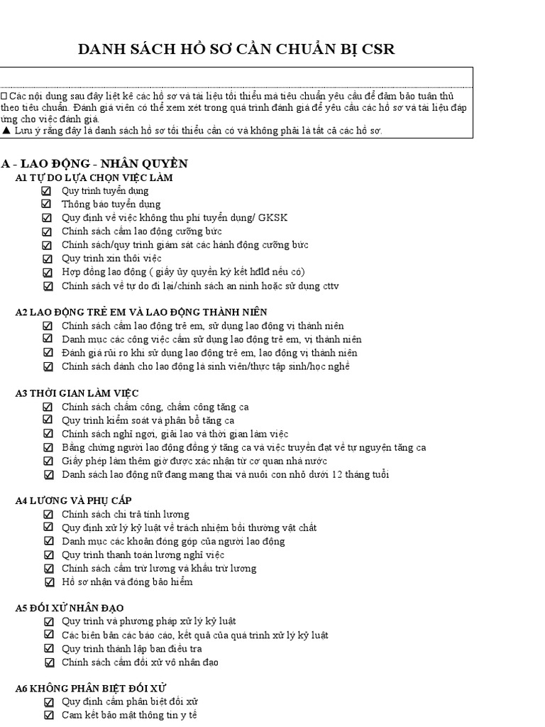 Required Document List (CSR) 2020 | PDF