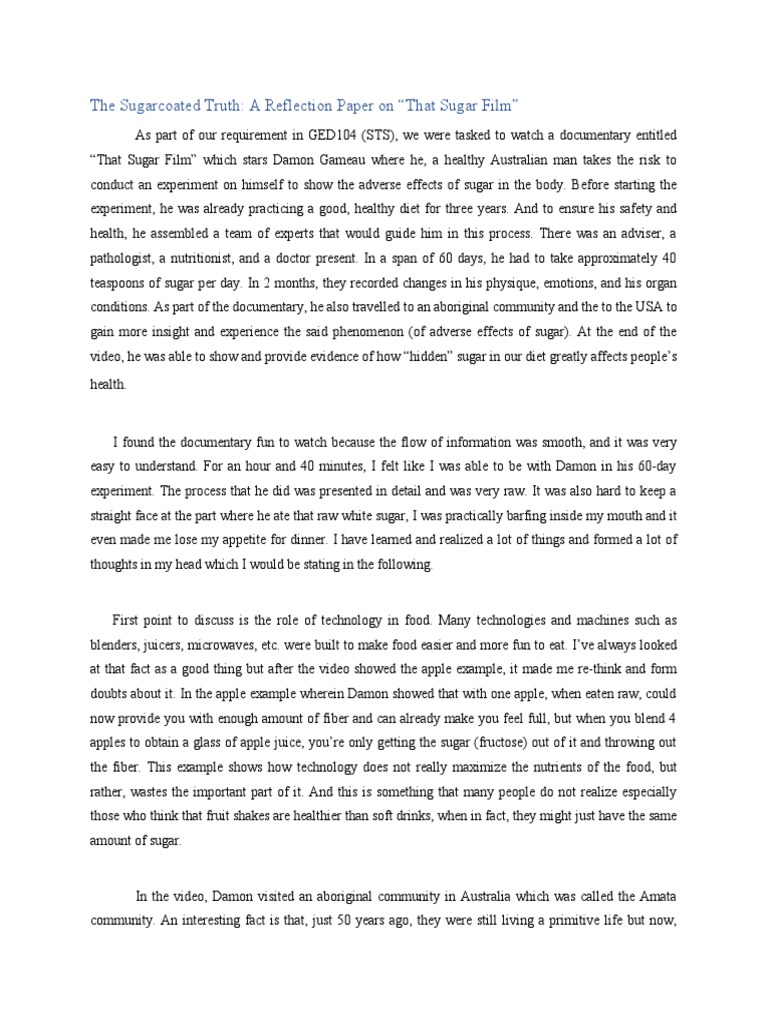 Reflection Paper On That Sugar Film | PDF | Carbohydrates | Foods