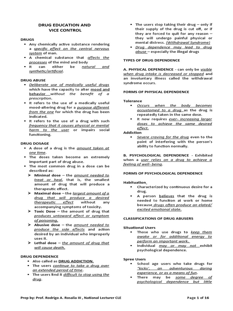 Drug Education and Vice Control | PDF | Substance Dependence ...