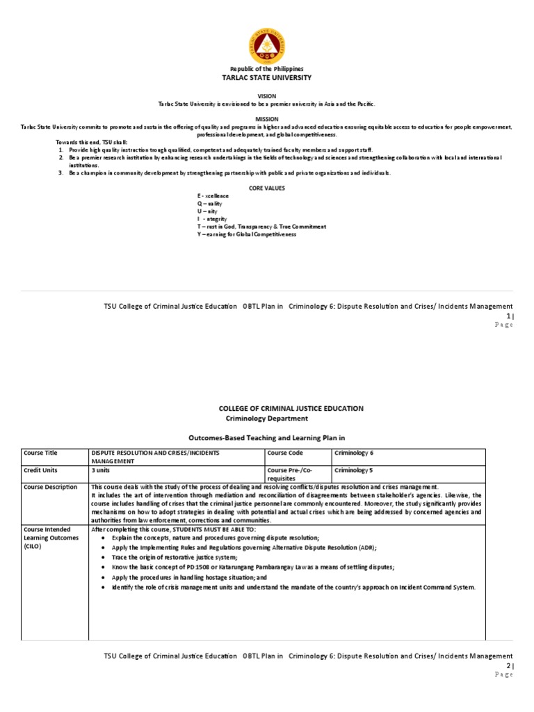 Syllabus Dispute Resolution Crises Incidents | PDF | Forensic Science | Criminology