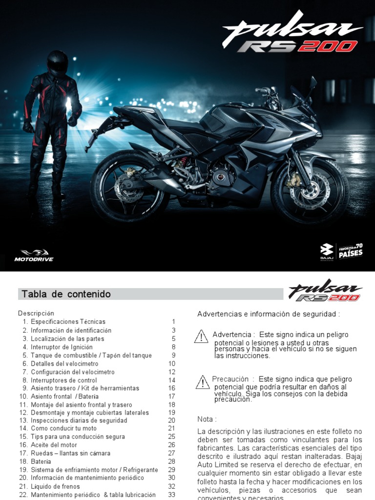 (TM) Bajaj Manual de Propietario Bajaj Pulsar Rs 200 2021 | PDF ...