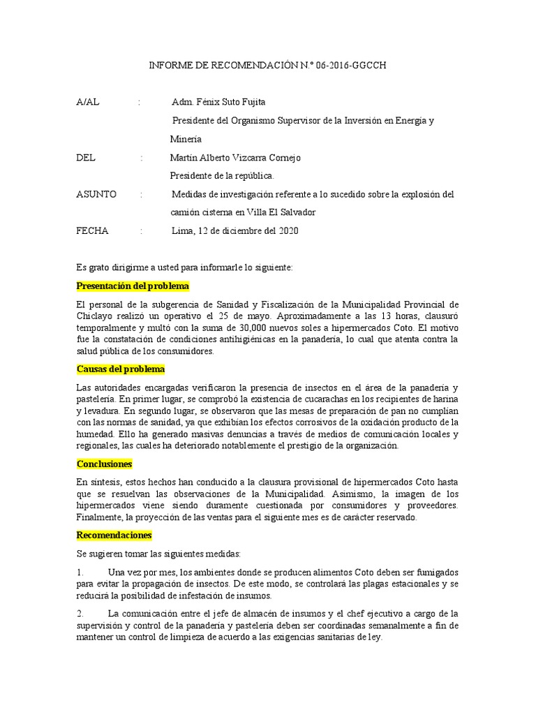 Modelo Informe de Recomendación | PDF | Panes