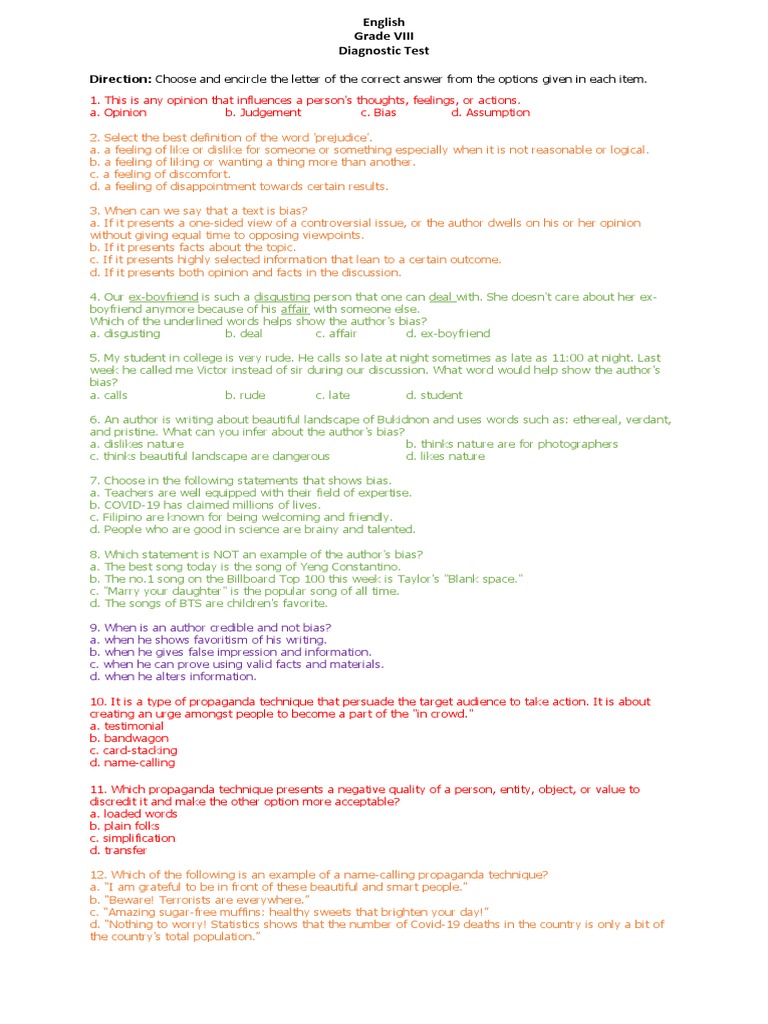 Diagnostic Test | PDF | Bias | Propaganda