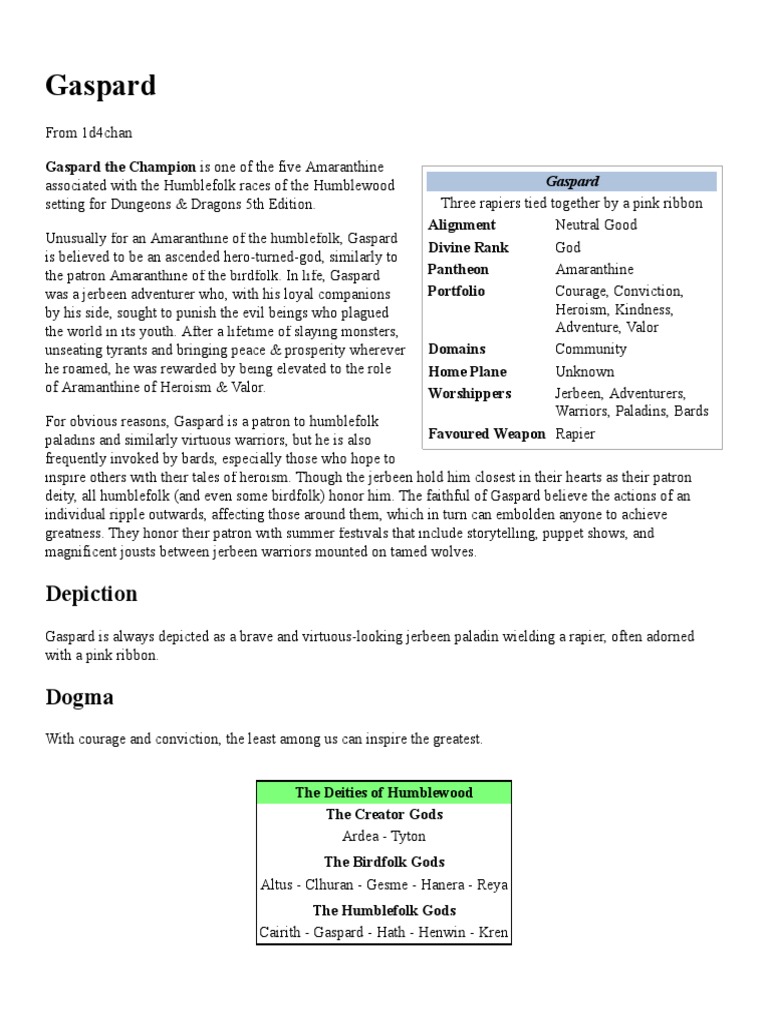 Gaspard - 1d4chan | PDF | Deities | Gary Gygax Games