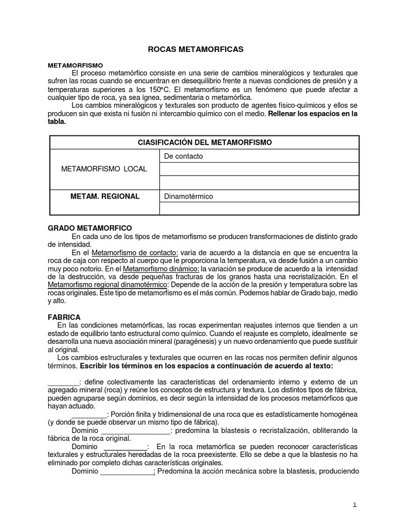 Practica Rocas Metamorficas Ejercicio Ii | PDF | Roca (geología) | Minerales
