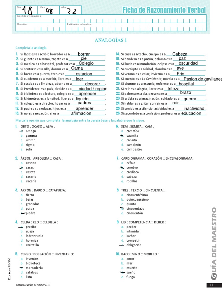 Ficha RV Analogías 1 | PDF