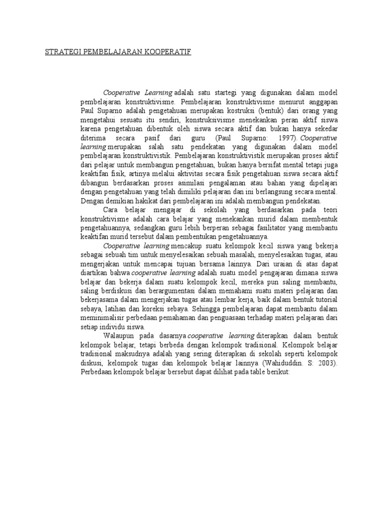 Strategi Pembelajaran Kooperatif | PDF | Karier & Perkembangan
