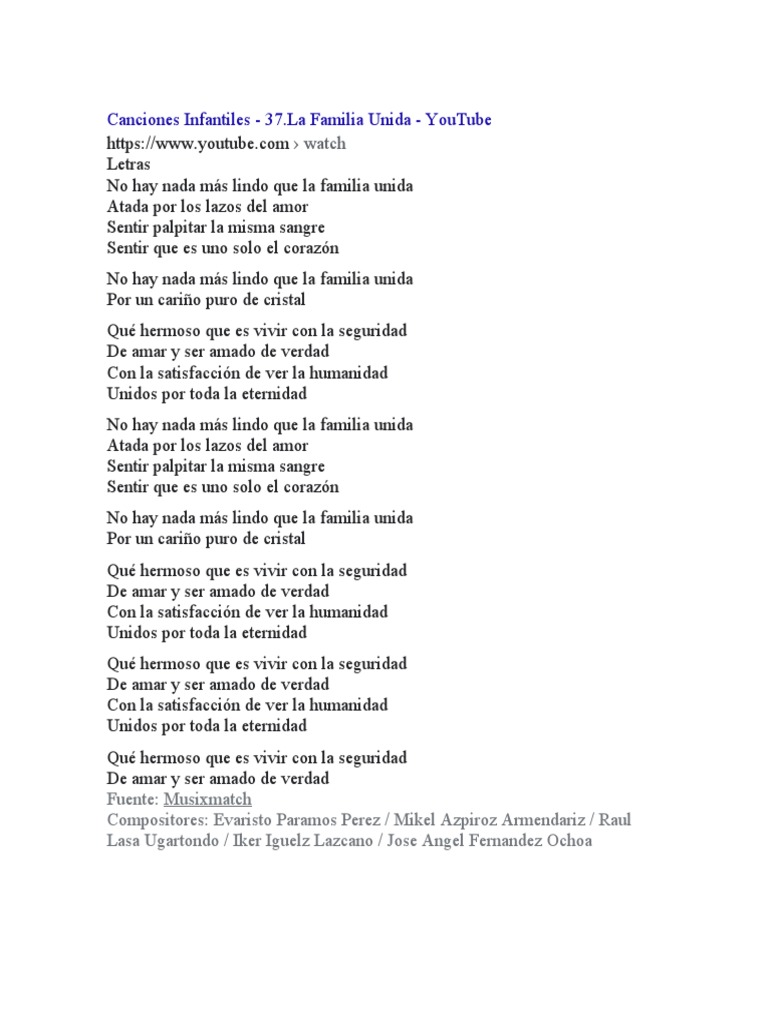 Cancion Infantil La Familia Unida | PDF