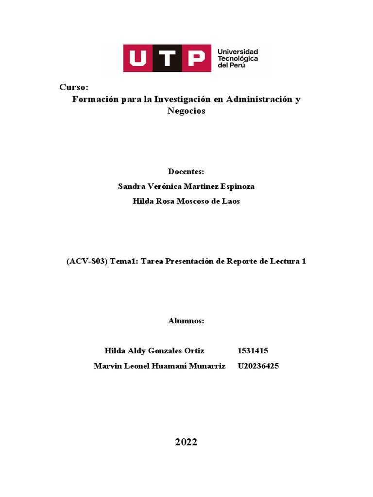 (ACV-S03) Tema1 Tarea Presentación Del Reporte de Lectura 1 | PDF | Cadena de valor | Gestión ...