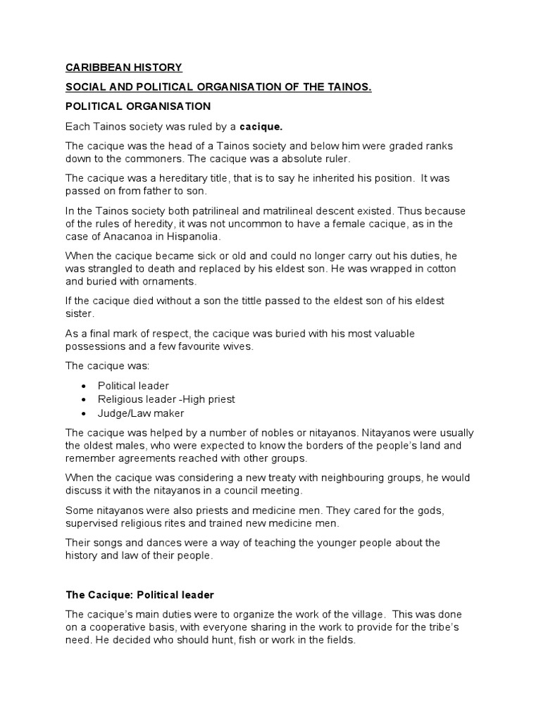 Tainos Political Organization of The Tainos | PDF