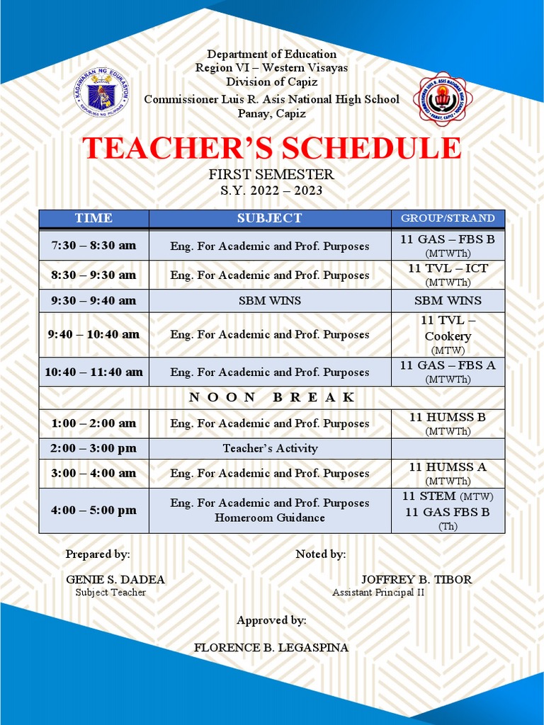 Grade 11 GAS FBS B Schedule | PDF