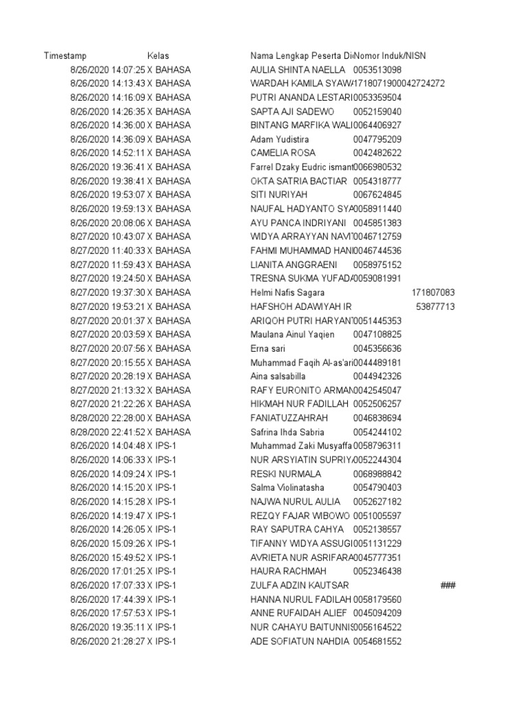 Formulir Data Siswa Kelas X | PDF