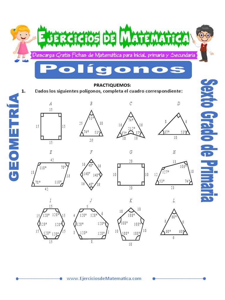Ejercicios de Poligonos para Sexto de Primaria | PDF | Matemática Elemental | Euclides