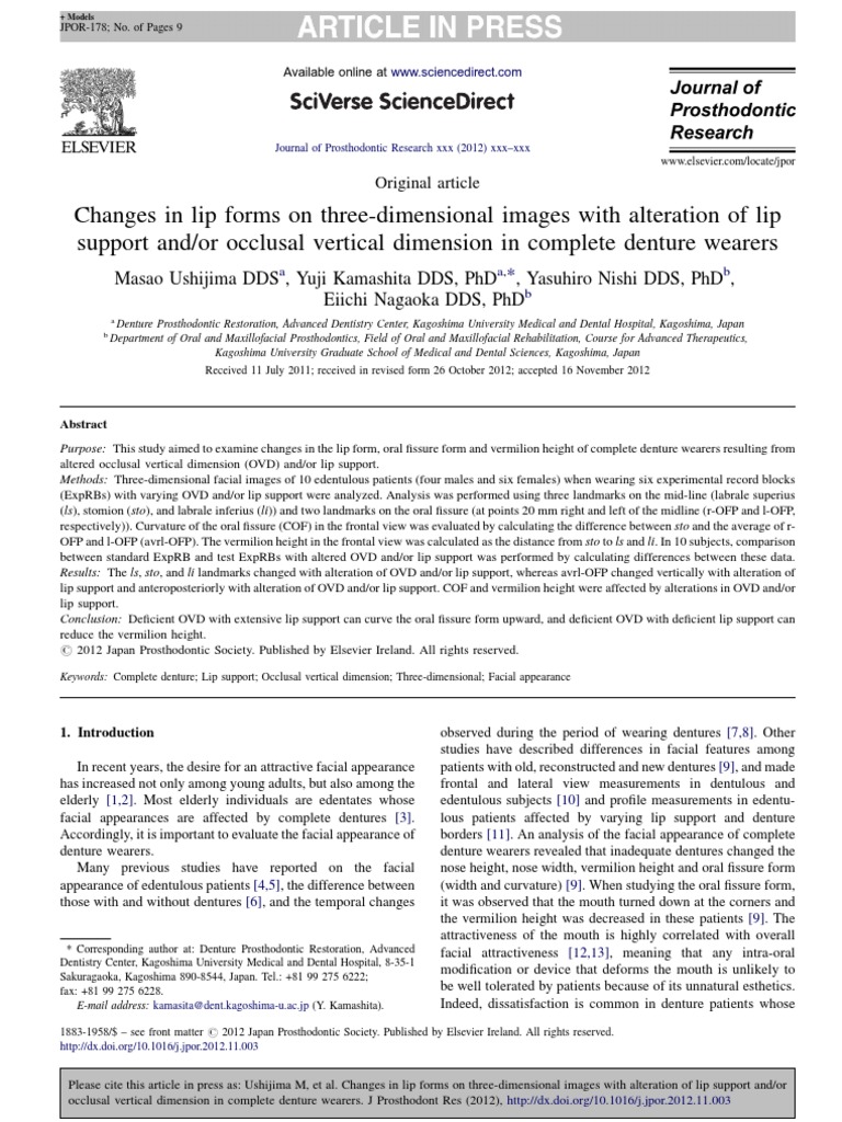 Changes in Lip Forms On Three-Dimensional Images With Alteration of Lip Support And/or Occlusal ...