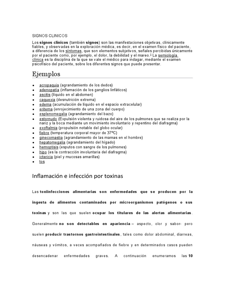 Signos Clinicos Inflamacion e Infexiones Por Toxinas | PDF | Infección ...