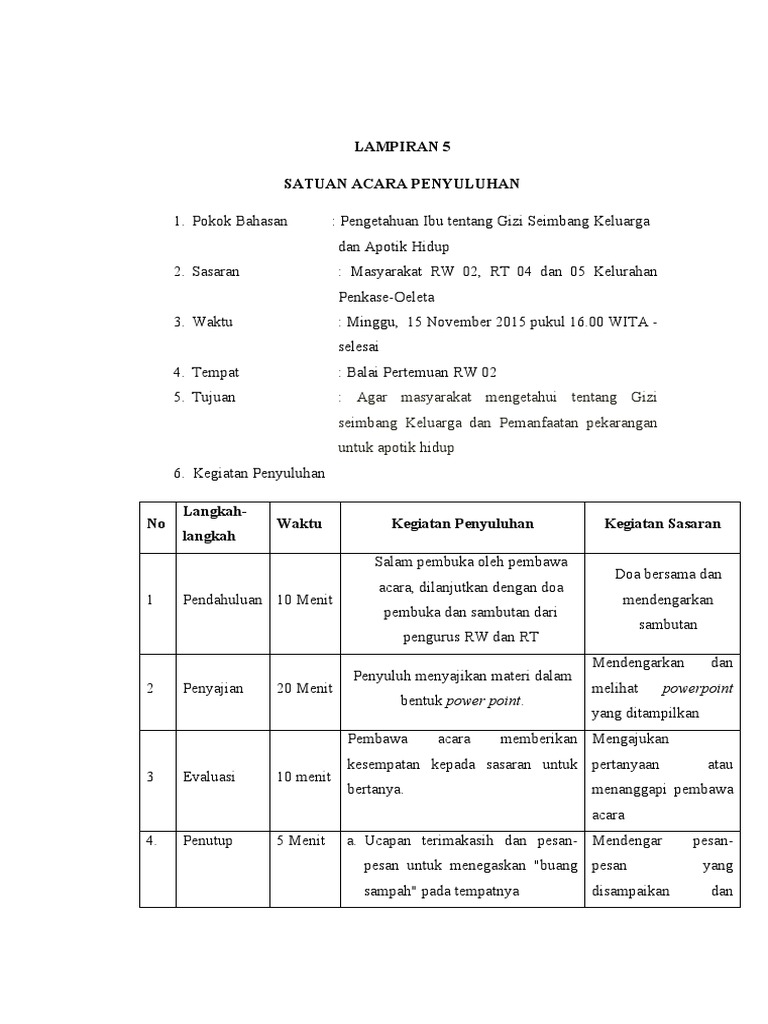 LAMPIRAN 5 Satuan Susunan Acara | PDF