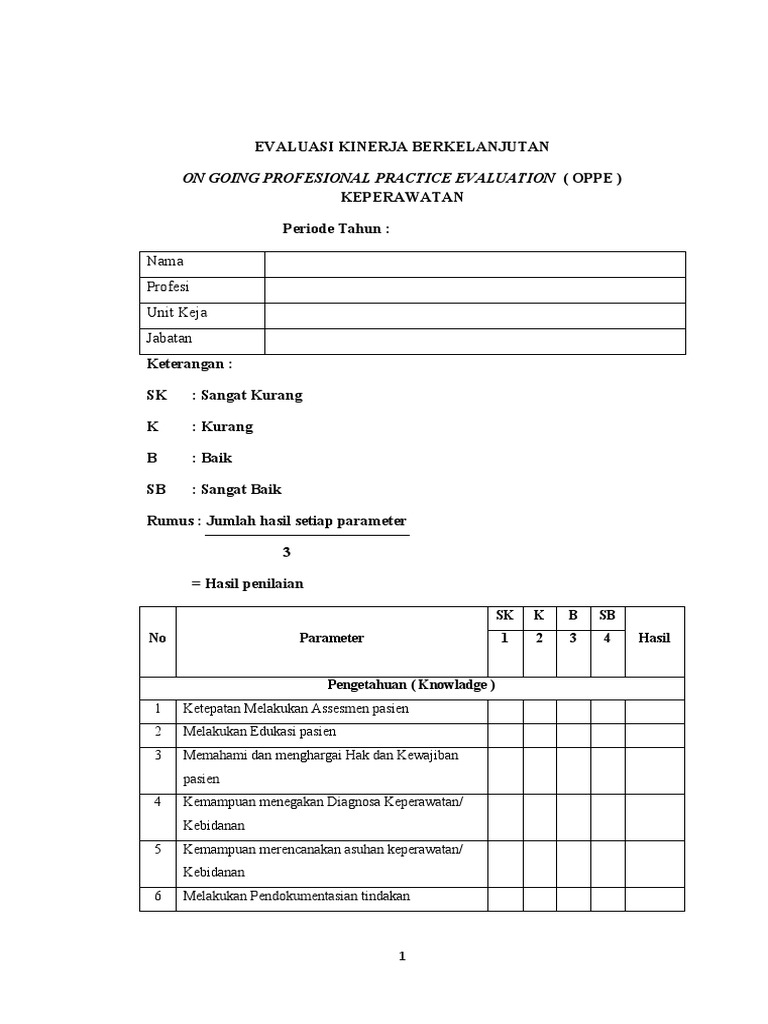 Form Oppe Keperawatan | PDF