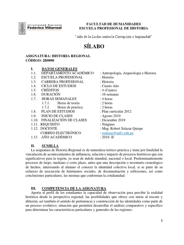 Silabo Historia Unfv | PDF | Perú | Lima