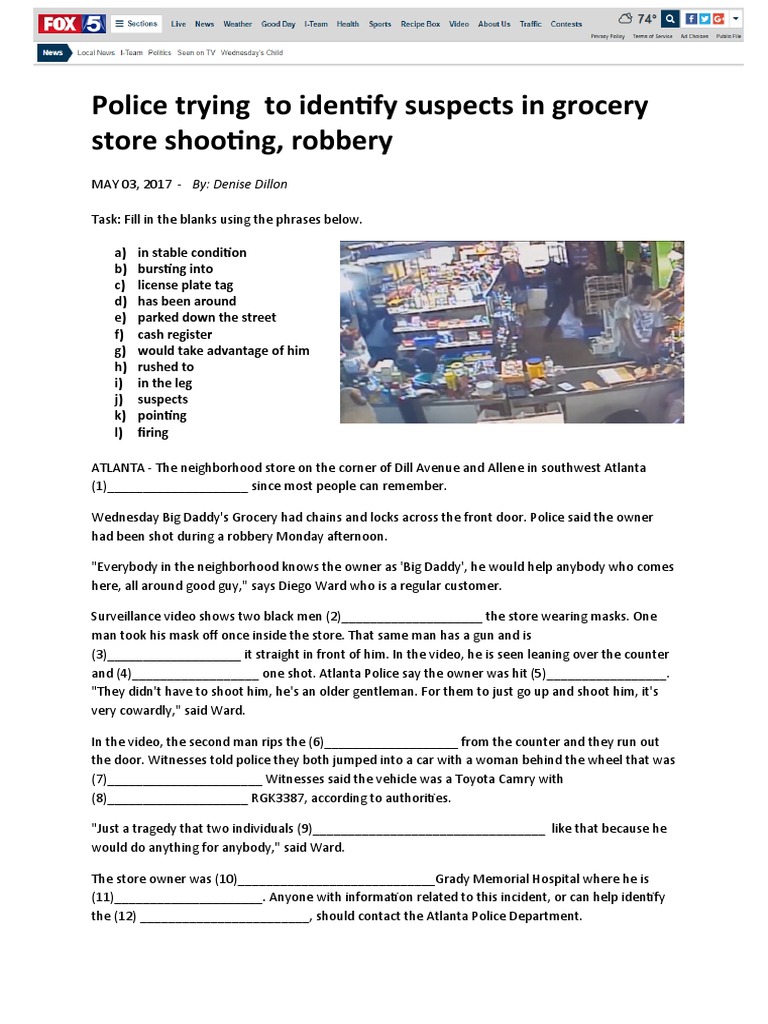 Grocery Store Robbery Fill in The Blanks - 100353 | PDF
