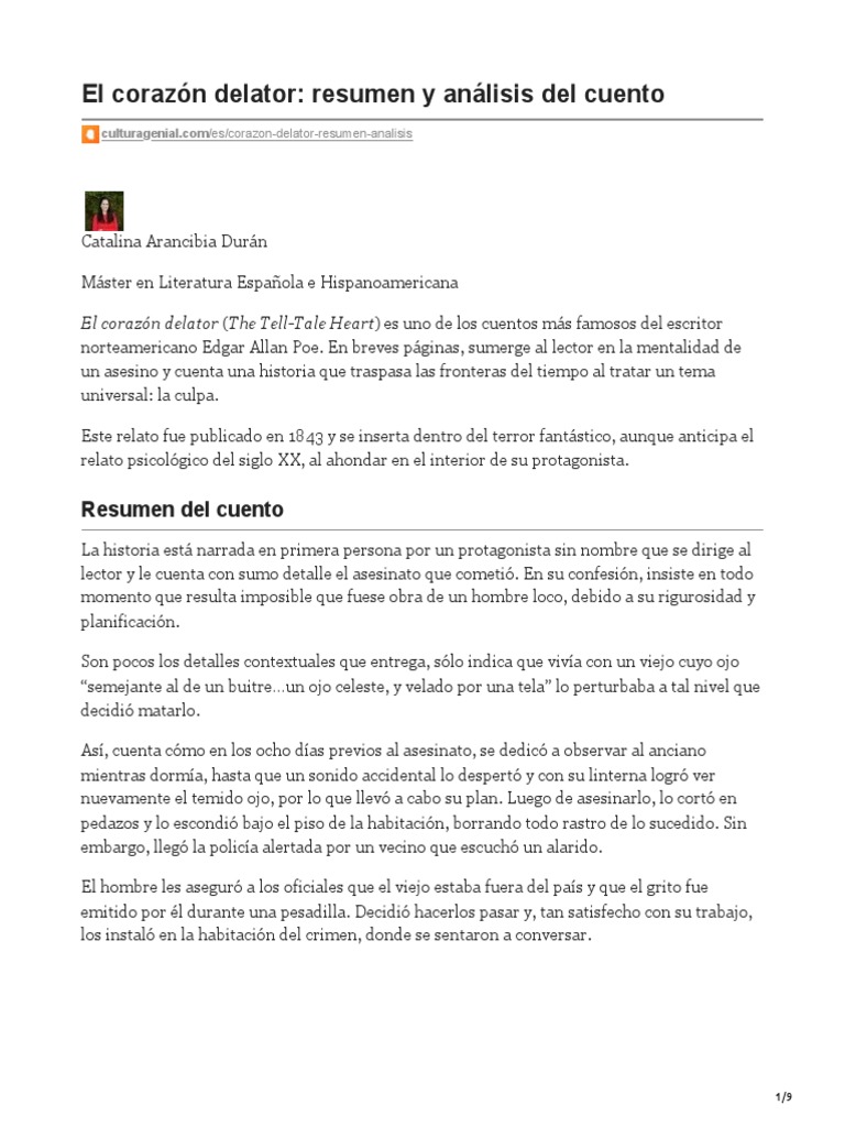 El Corazón Delator Resumen y Análisis Del Cuento | PDF | Edgar Allan ...