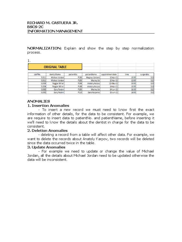 Normalization Castuera BSCS2C | PDF | Data Management | Computer Science