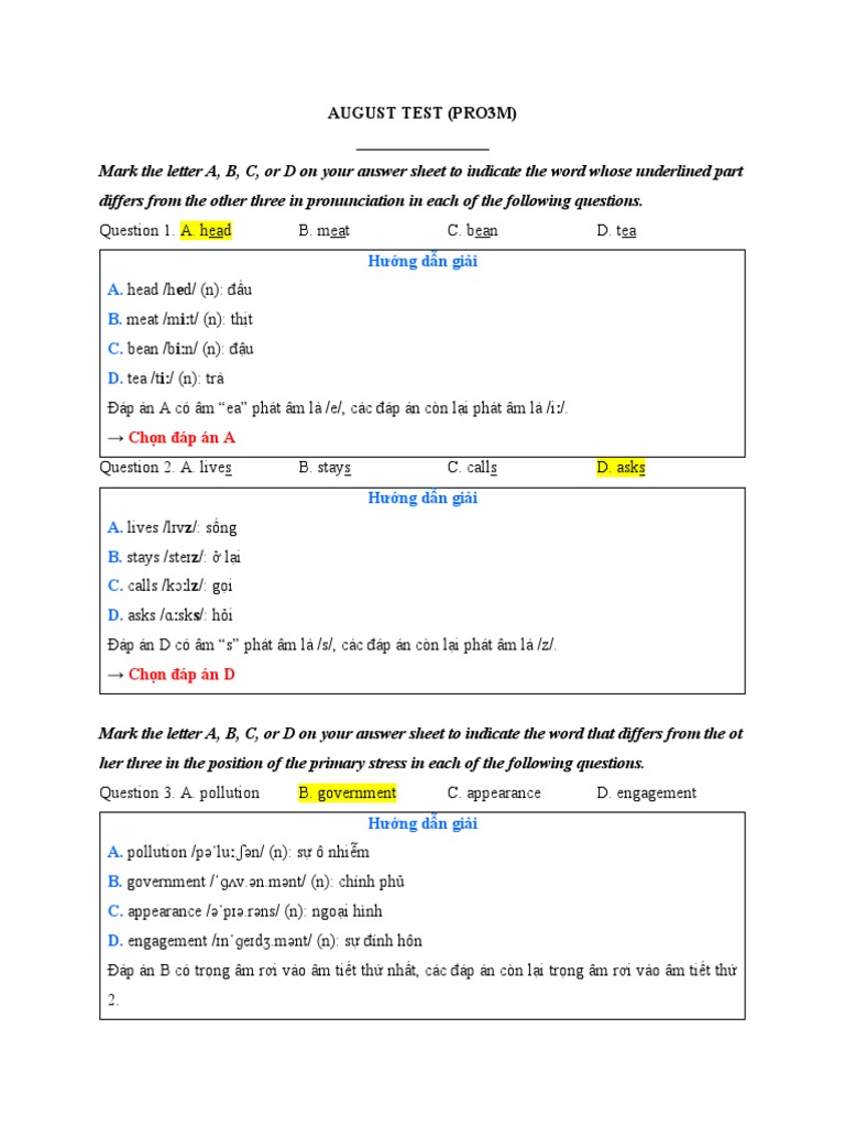(Hướng Dẫn Giải) Pro3M Aug Test | PDF