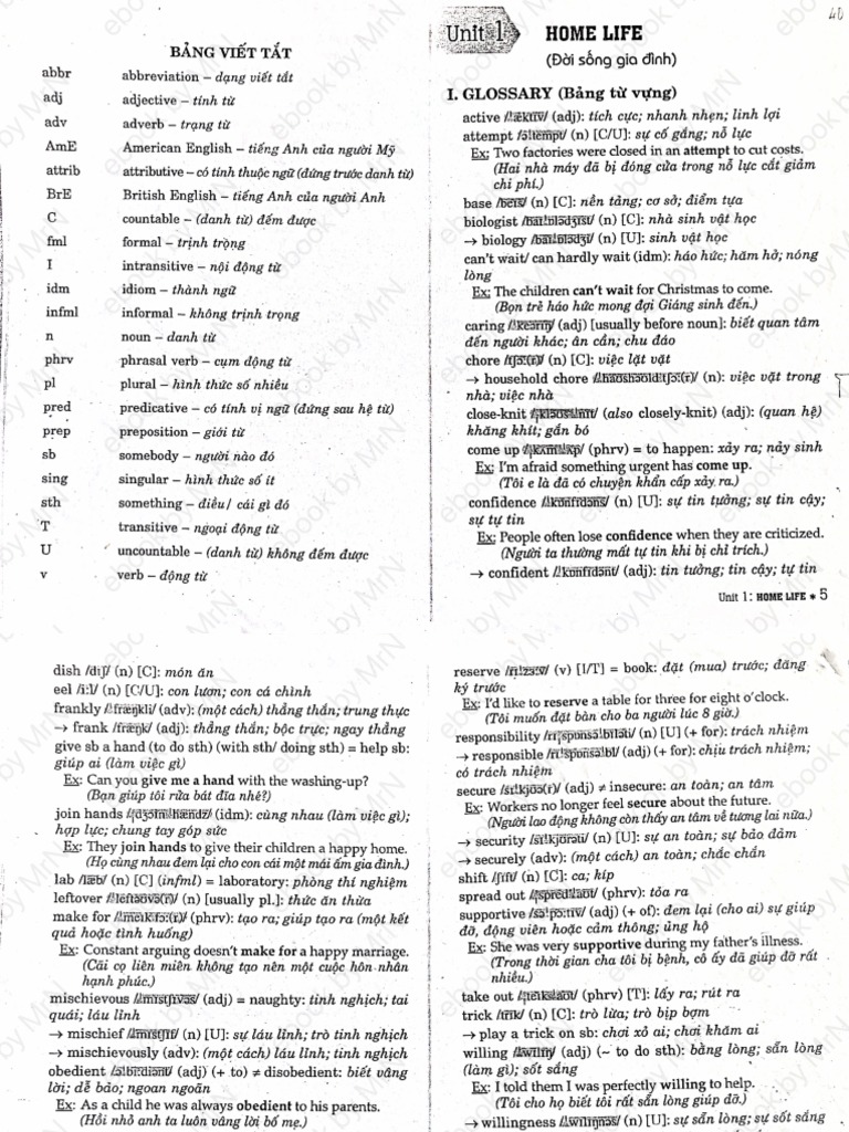 Anh 12 Vocabulary Unit 1 | PDF