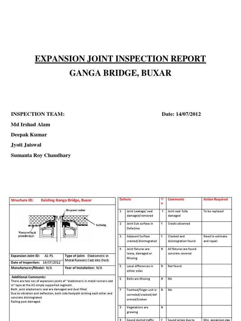 Expansion Joint Inspection Report - Existing Ganga Bridge, Buxar | PDF ...