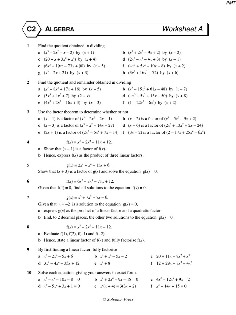 C2 Algebra - Questions | PDF | Factorization | Equations