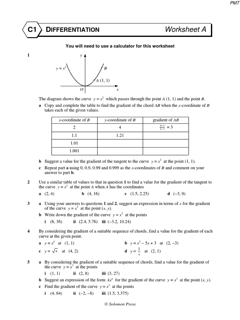 C1 Differentiation - Questions | PDF | Tangent | Equations