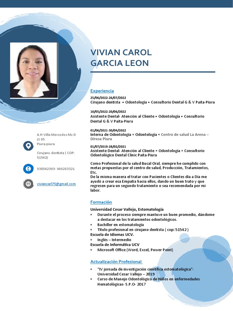 Vivian Carol Garcia Leon Currículum Vitae Act | PDF | Odontología ... Vivian Carol Garcia Leon Currículum Vitae Act | PDF | Odontología ...