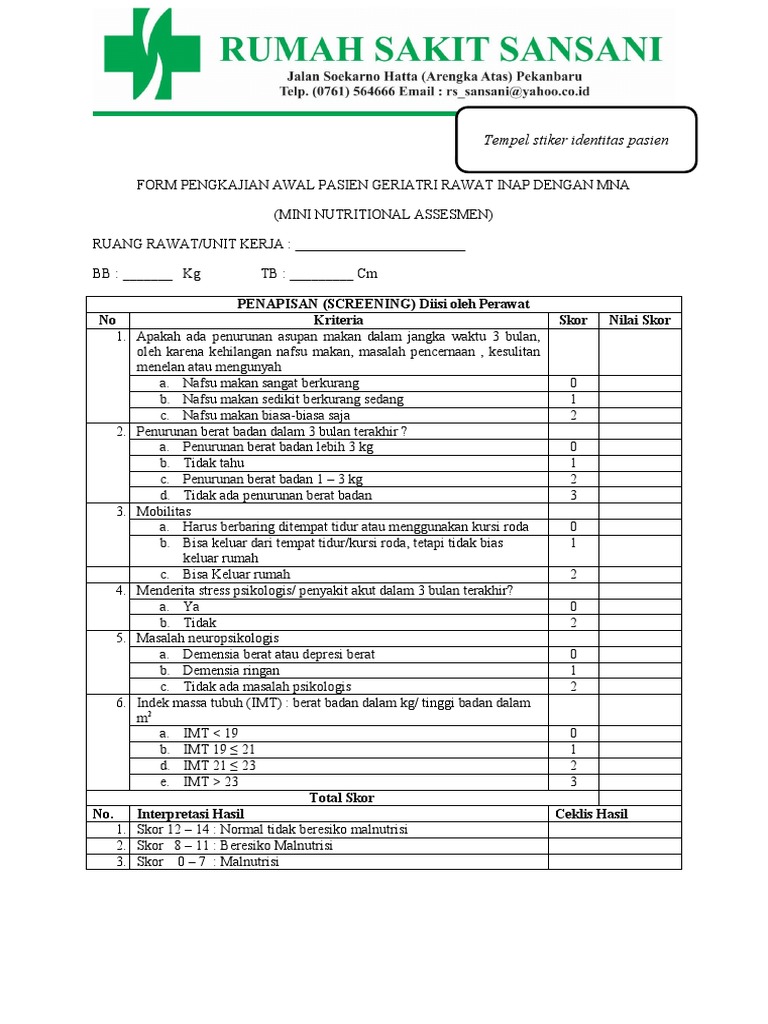 Form Skrining Gizi Geriatri | PDF
