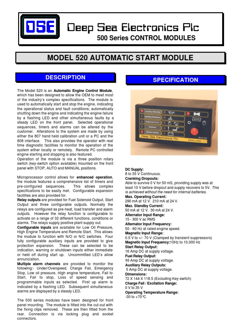 Deep Sea Electronics PLC: Model 520 Automatic Start Module | PDF ...