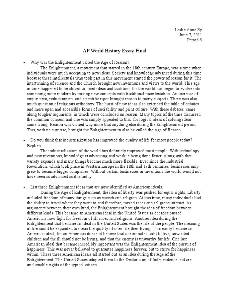 AP World History Essay Final | PDF | Age Of Enlightenment | Reason