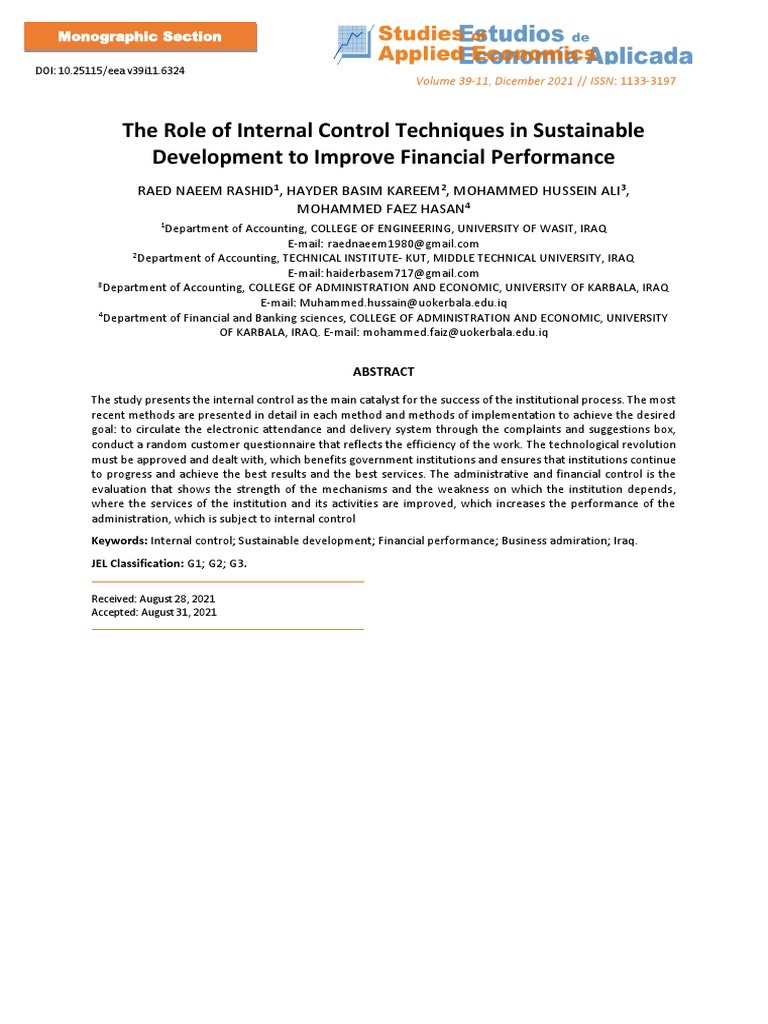 The Role of Internal Control Techniques in Sustainable Development To ...