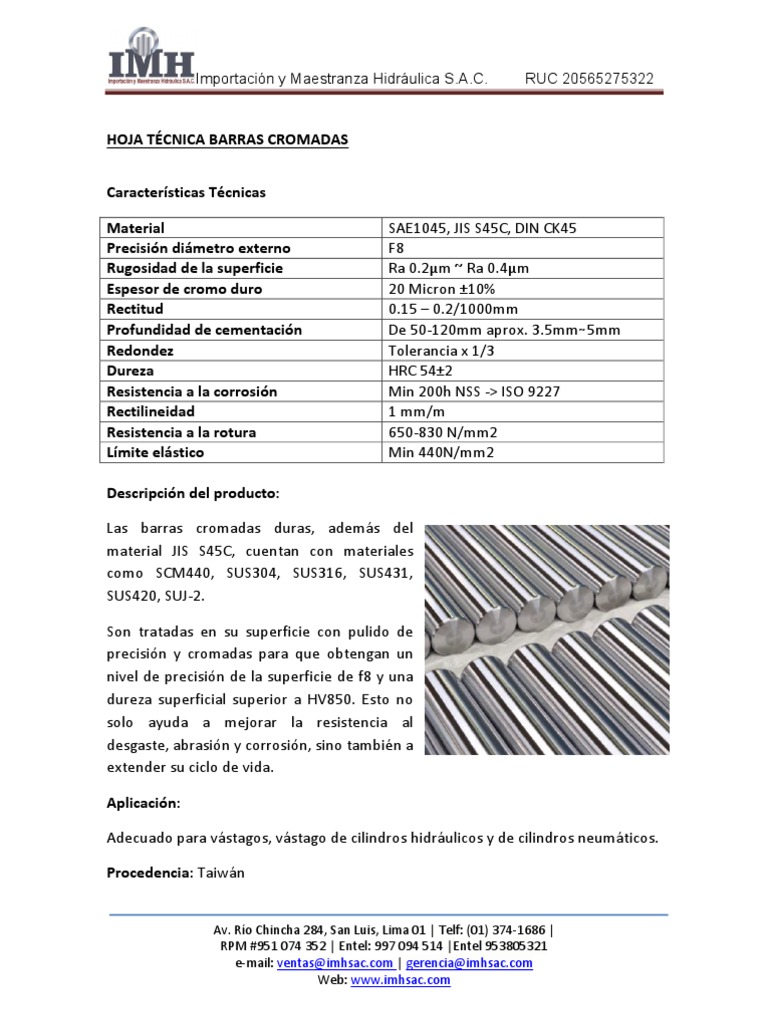 Hoja Técnica Barras Cromadas | PDF