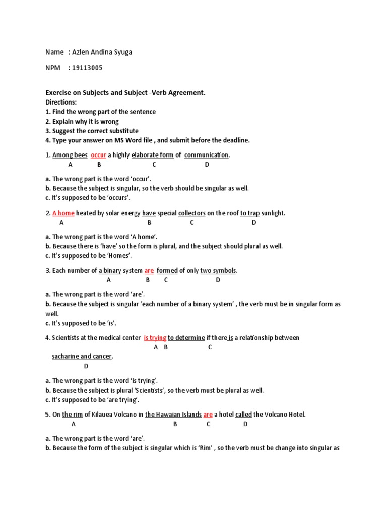 Subject-Verb Agreement Exercise | PDF | Veto | Science