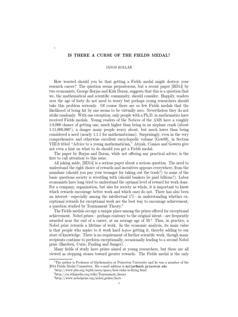 Young Mathematicians & Fields Medal | PDF | Nobel Prize | Mathematics