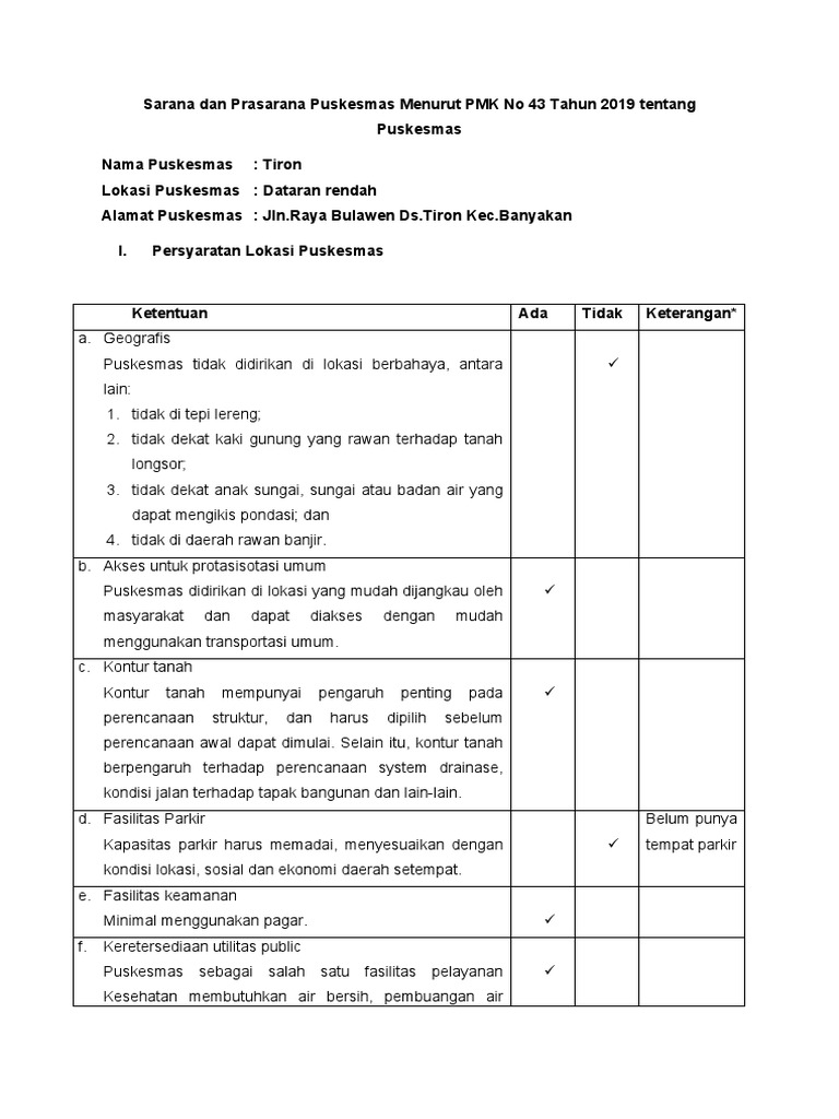 Format Data Sarpras Puskesmas v2 | PDF