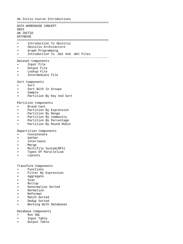 Ab Initio Course Overview | PDF | Computers