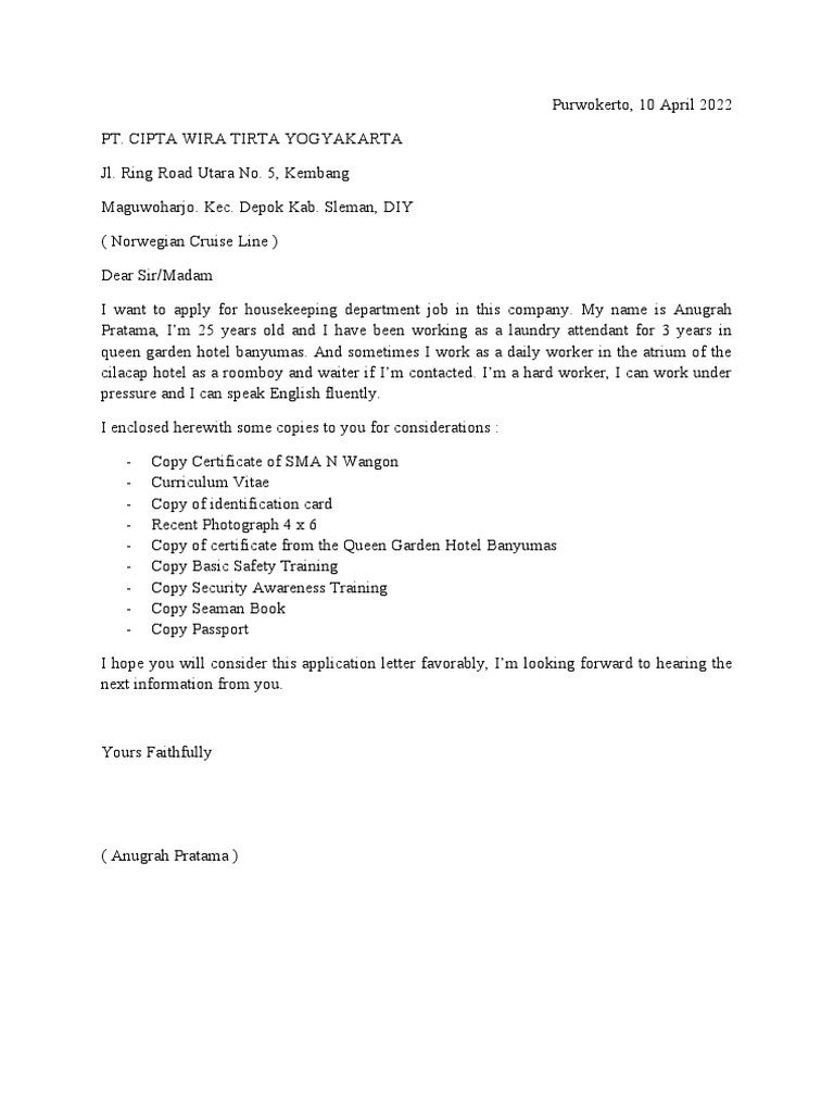 Anugrah Pratama-Cover Letter | PDF