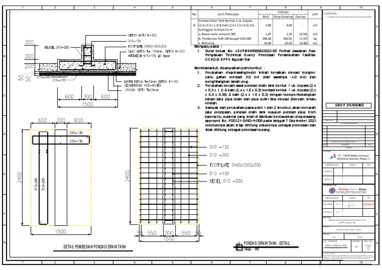 PS0121-DWG-A-006 Sheet 1 Pondasi Drain Tank - Detail R.2 | PDF