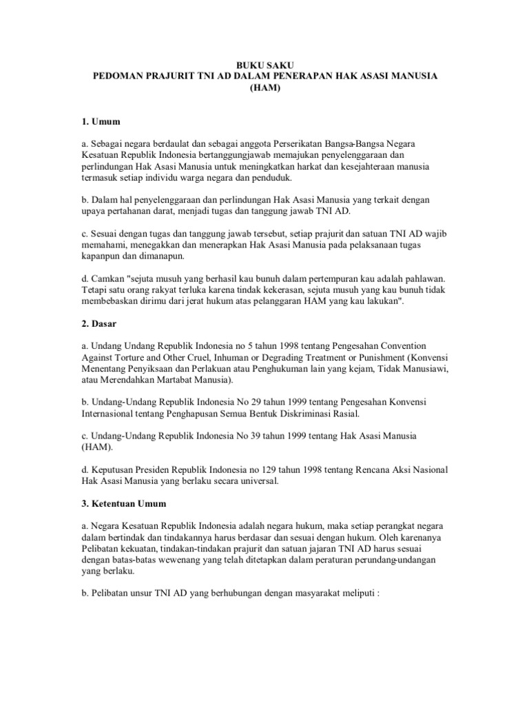 Buku Saku Prajurit Tni Ad TTG Ham | PDF