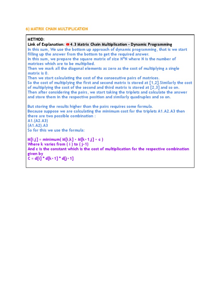 6) Matrix Chain Multiplication | PDF | Matrix (Mathematics) | Dynamic ...